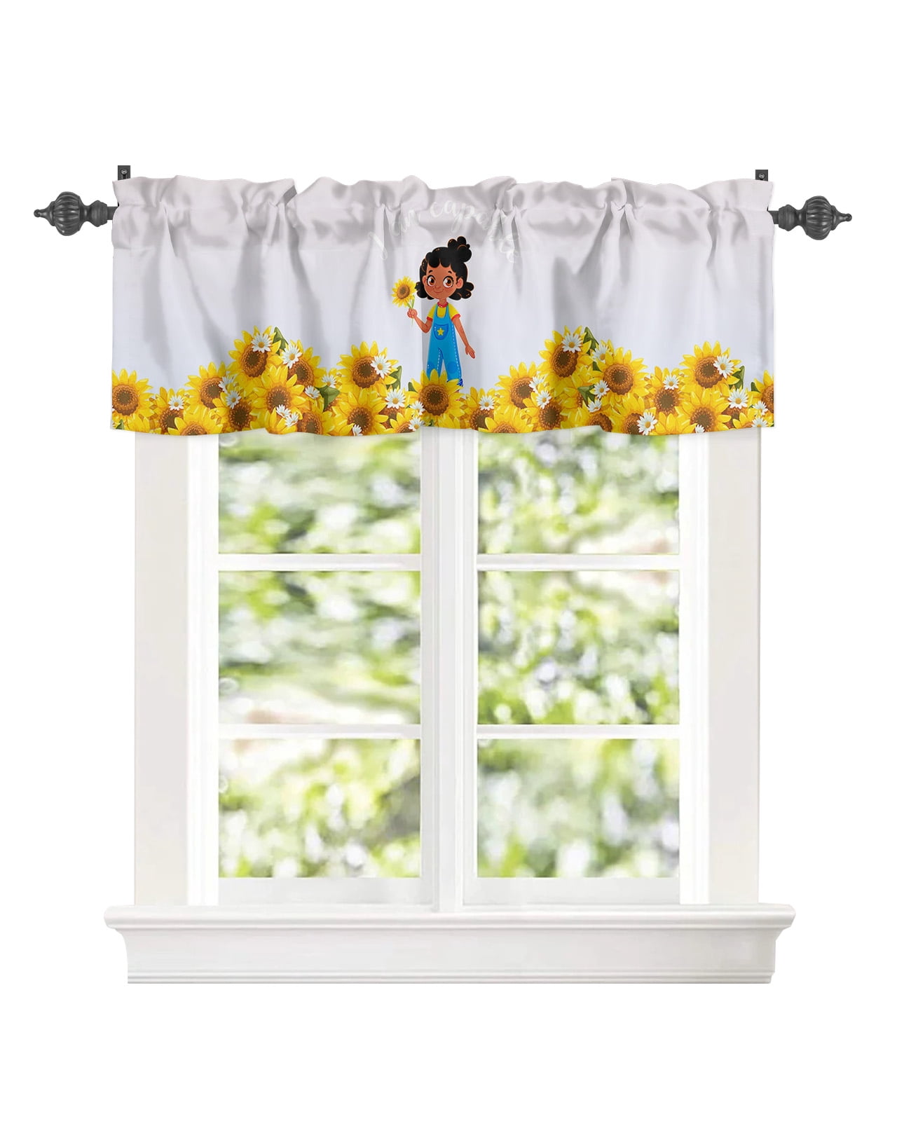 African Black Girl Yellow Sunflowers Window Treatment Panel for Living ...