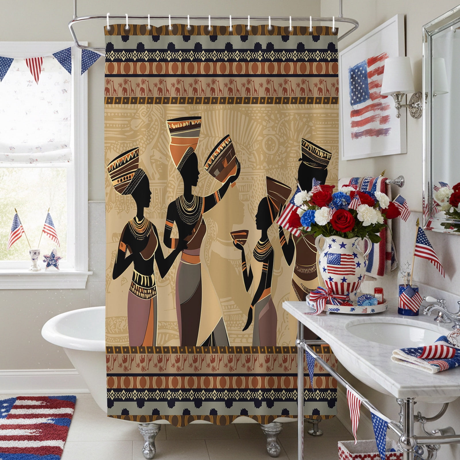 African Black Woman Ethnic Stripes Shower Curtain for Bathroom ...