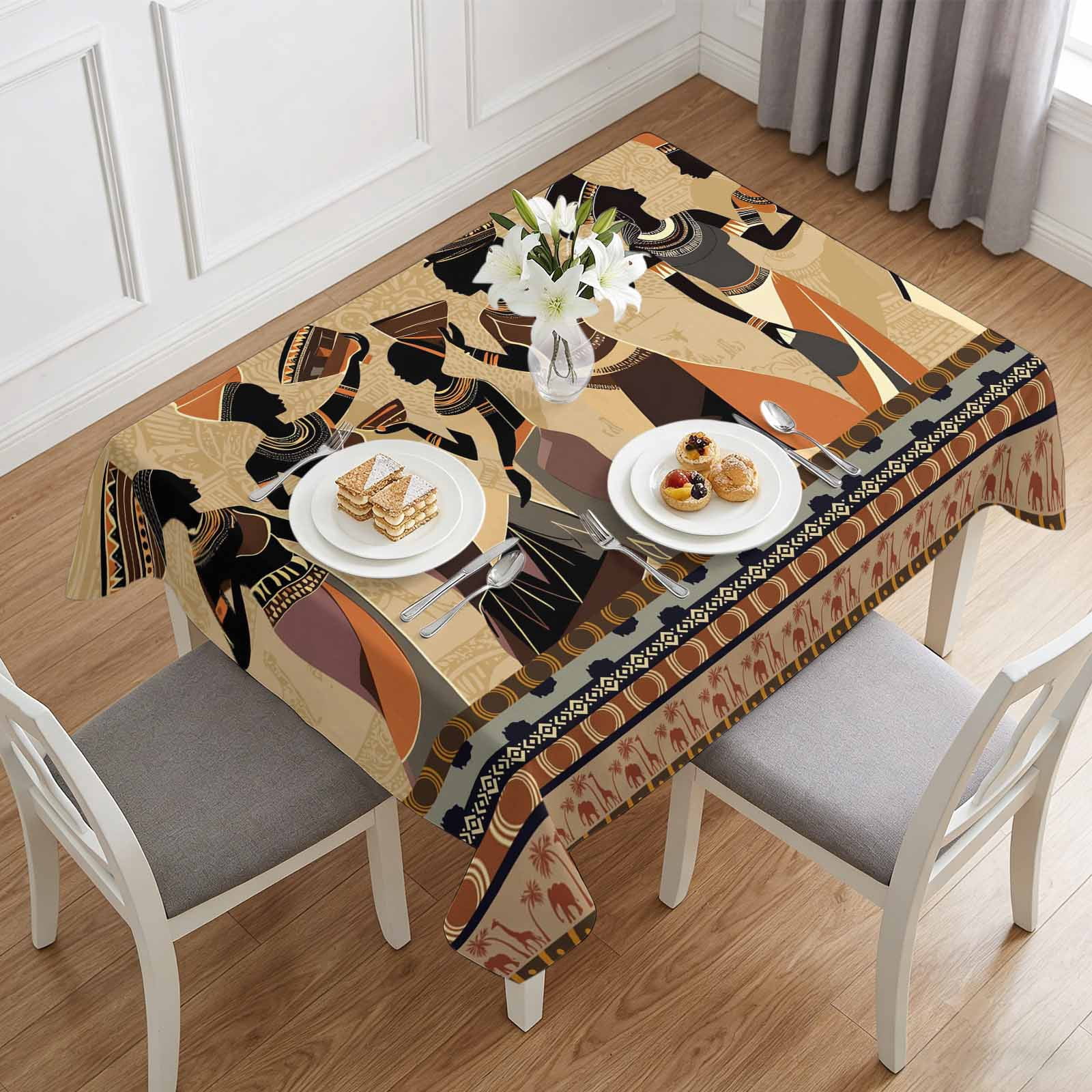 African Black Woman Ethnic Stripes Table Cloth 60x84in, Waterproof ...