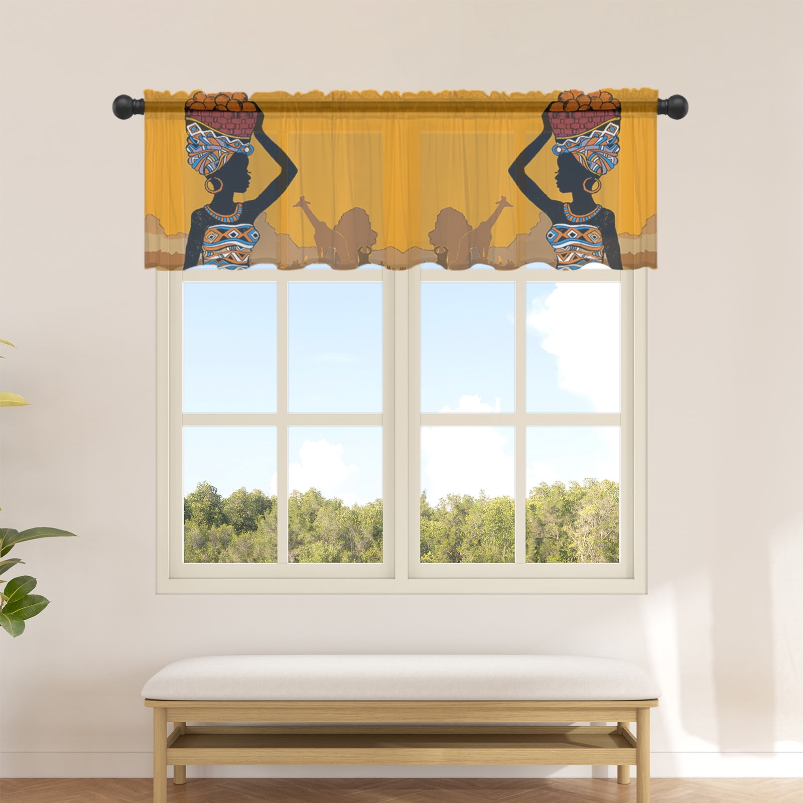 African Black Woman Giraffe Short Tulle Curtain Half-Curtain for ...