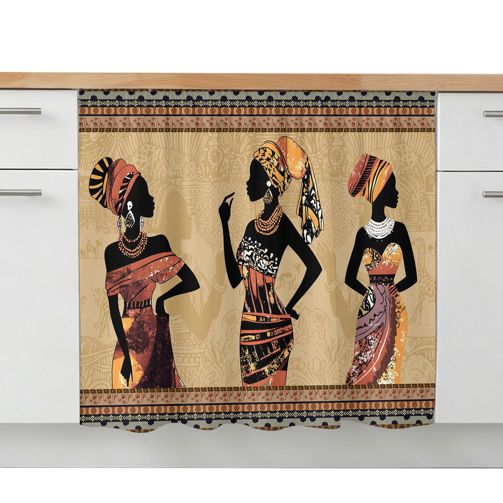 African Black Women Cabinet Curtains 28"W x 35"L,Dustproof Sink Skirt ...