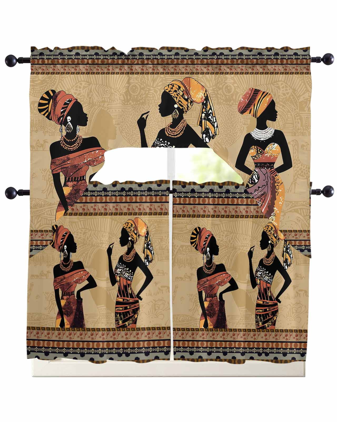 African Black Women Kitchen Curtains Sets 36 Inch Length with Valance ...