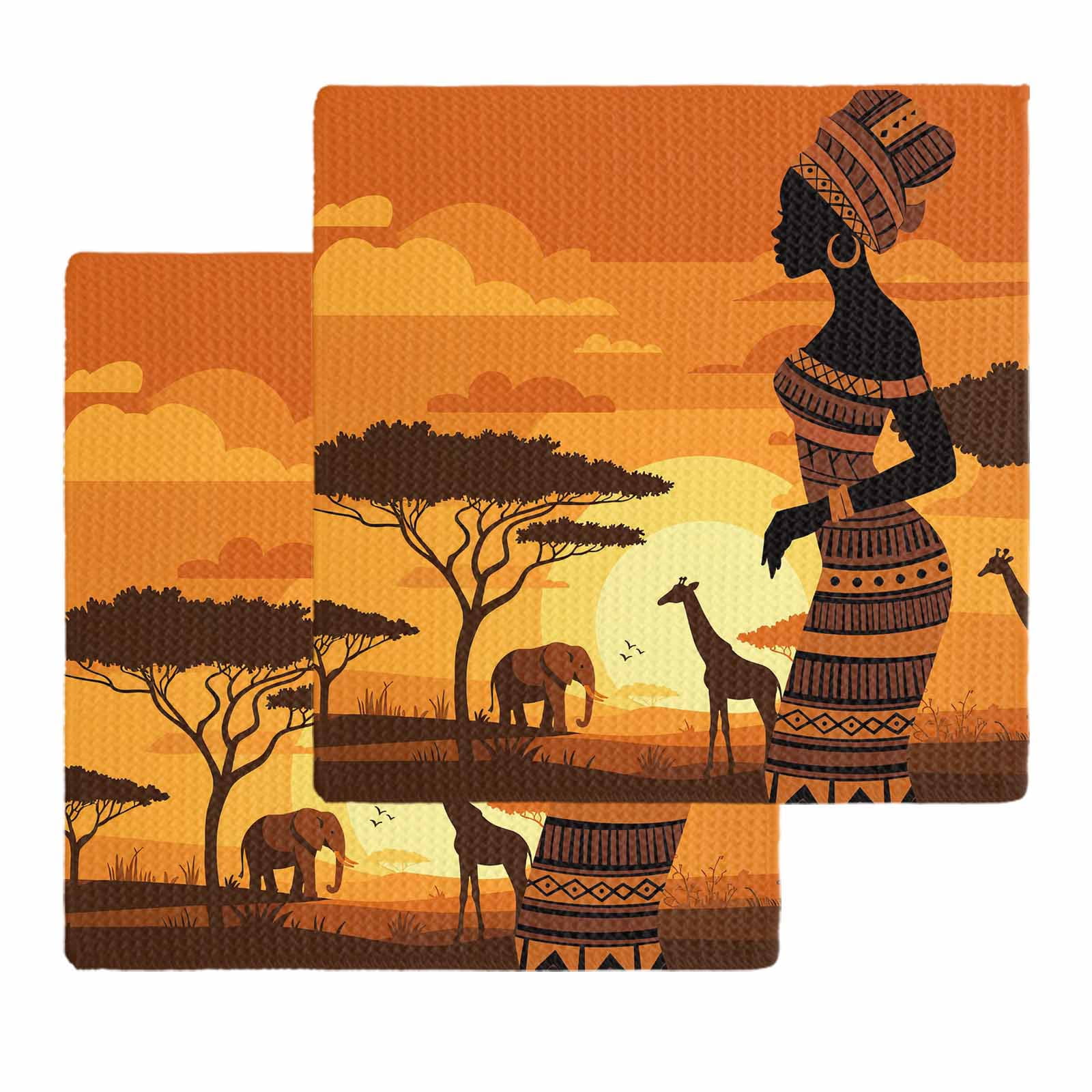 African Black Women Kitchen Dish Towels for Drying Dishes Set of 2 ...