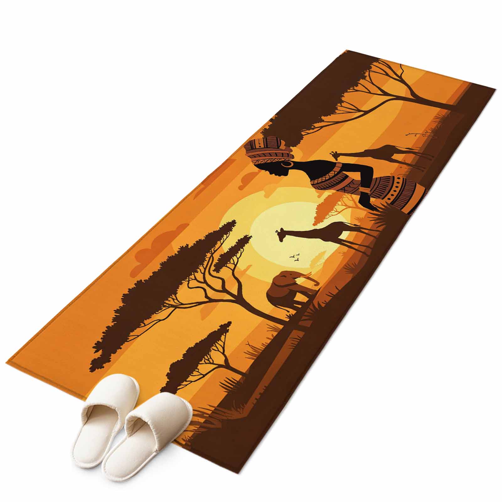 African Black Women Non-Slip Non-Shedding Floor Mat, Dusk Forest Animal ...