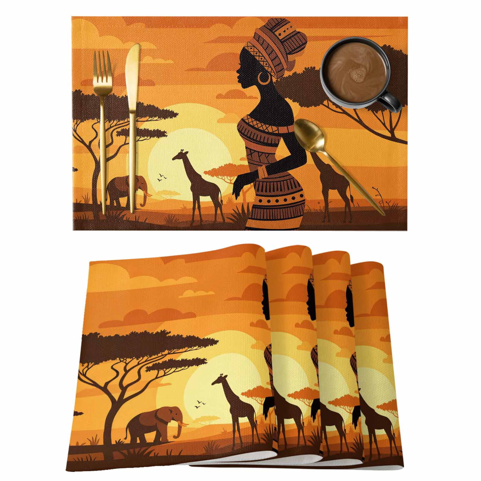 African Black Women Placemats Set of 8 Vintage Africa Ethnic Tribal ...