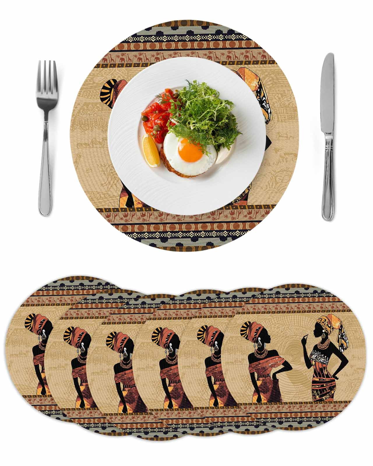 African Black Women Round Placemats Set of 6 for Dinning Tables,Heat ...