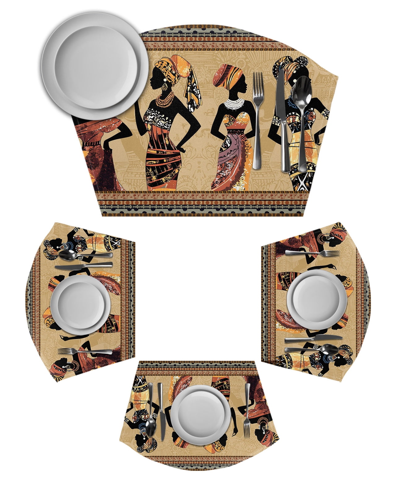 African Black Women Round Table Placemats Set of 6 Wedge Placemats ...