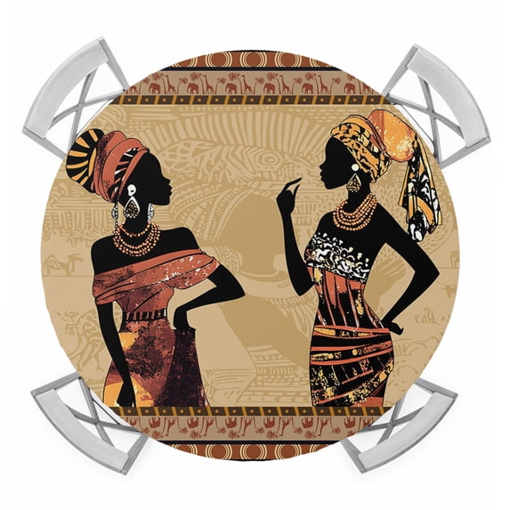 African Black Women Round Tablecloth for 55-60 Inch Tables,Fitted Table ...