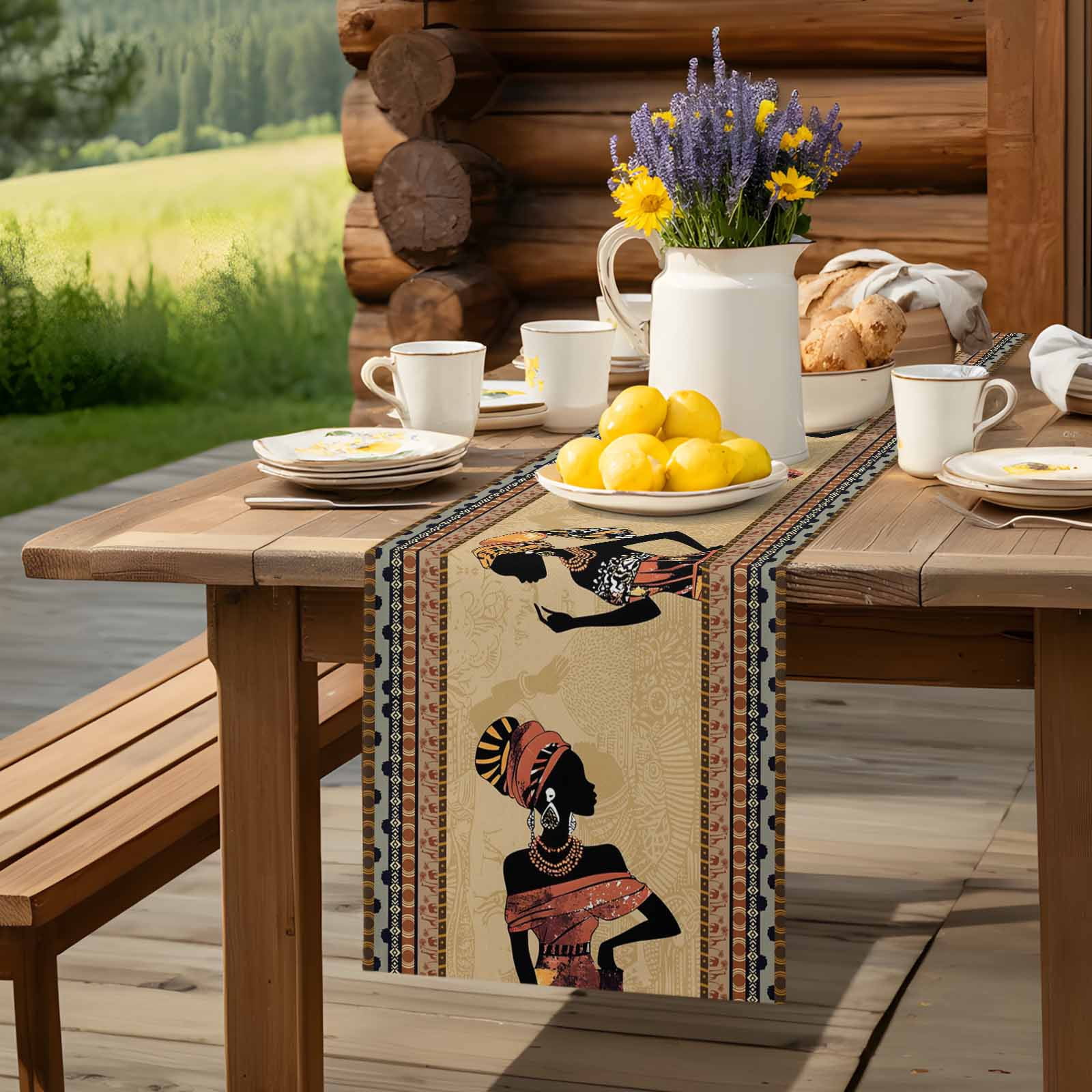 African Black Women Table Runner 72 Inch Long Boho Ethnic Geometric ...