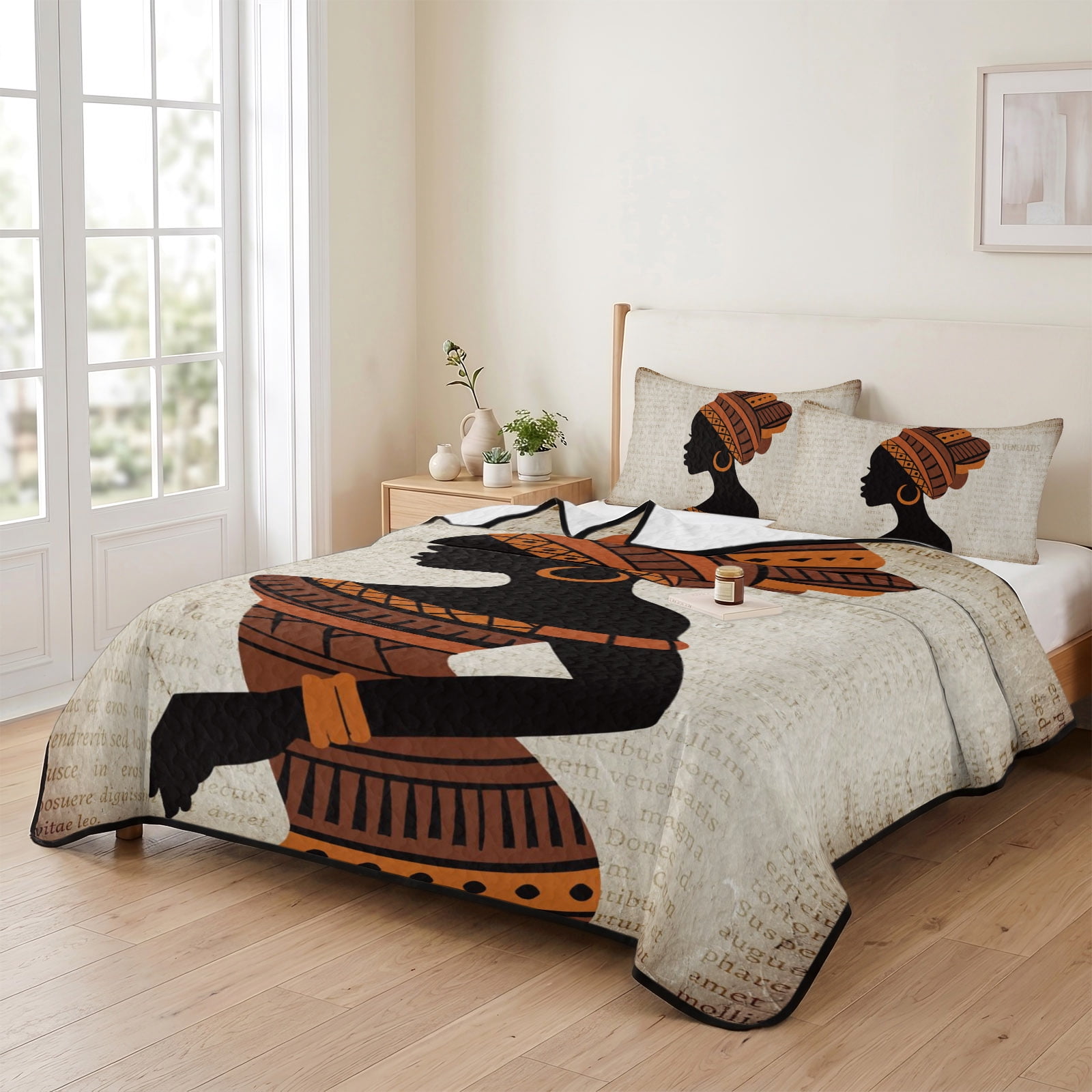 African Black Women on Vintage 3 Pieces Quilt Set,1 Quilt with 2 Shams ...