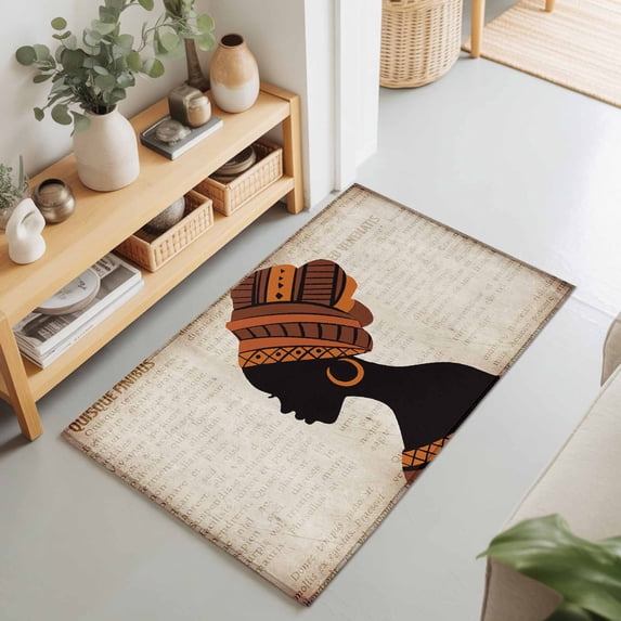 African Black Women on Vintage Rectangle Rug 2'x3' Nation Geometric ...