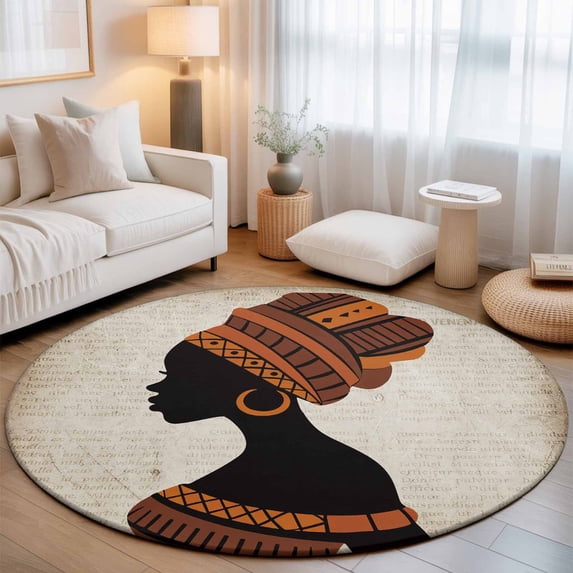 African Black Women on Vintage Round Rug 5ft Nation Geometric Pattern ...
