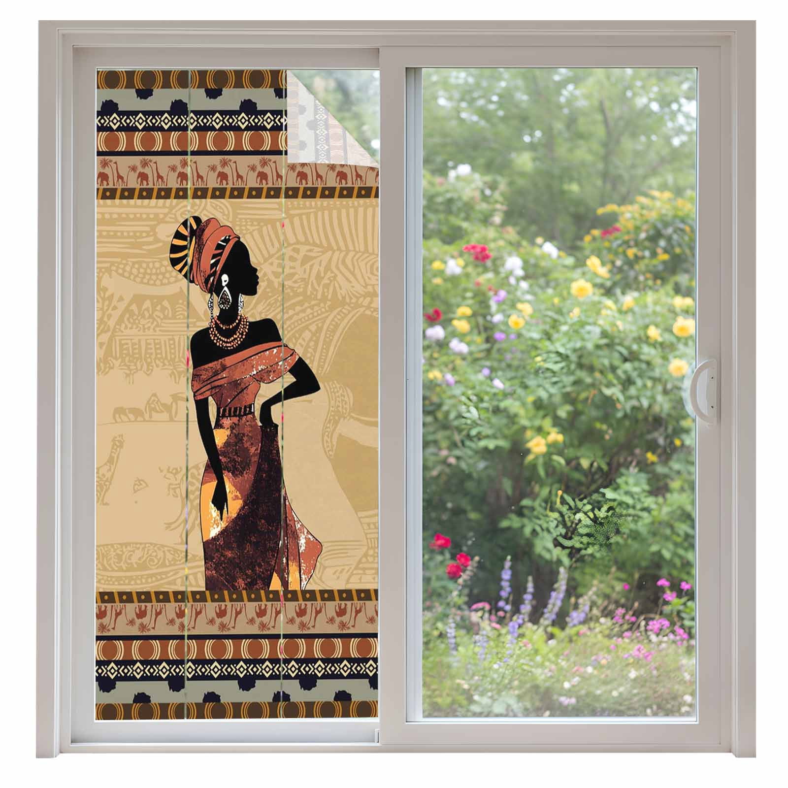 African Black Women Window Privacy Film, Boho Ethnic Tribe Vintage ...