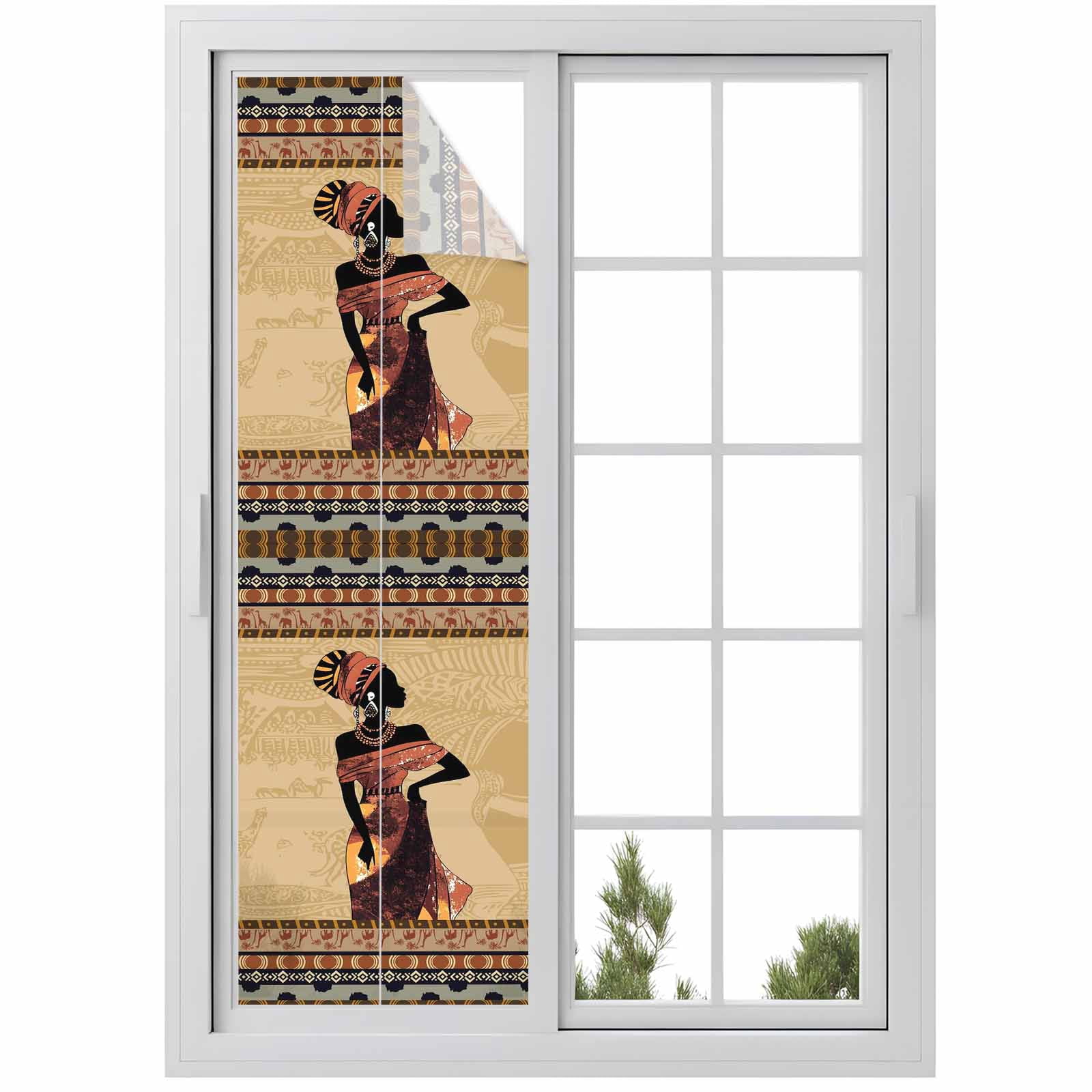 African Black Women Window Privacy Film, Boho Ethnic Tribe Vintage ...