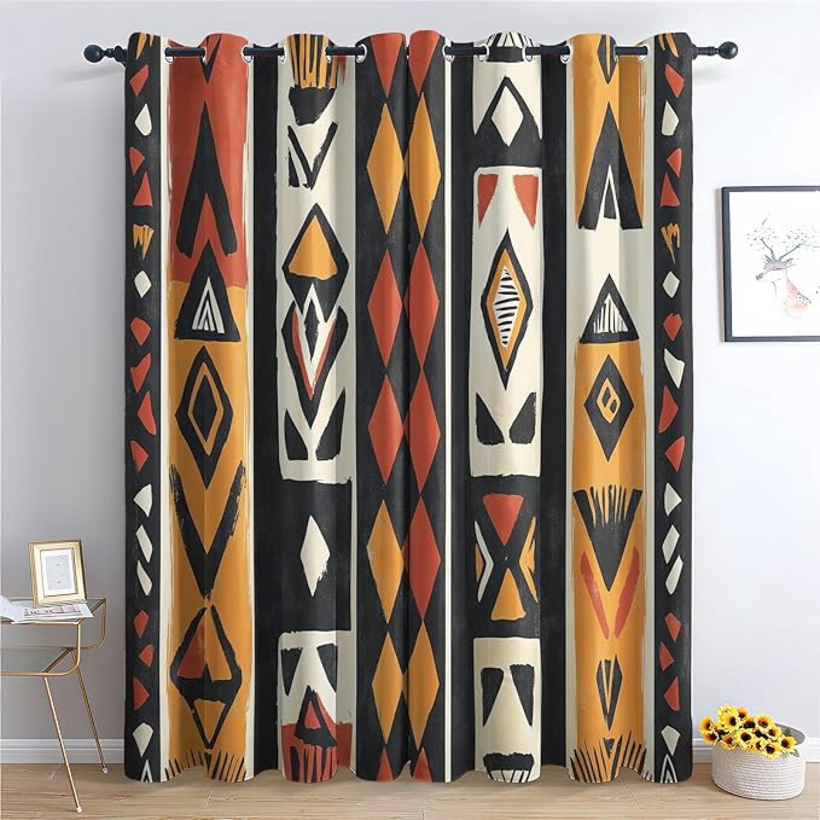 African Blackout Curtains Set, Thermal Insulated Room Darkening Grommet ...