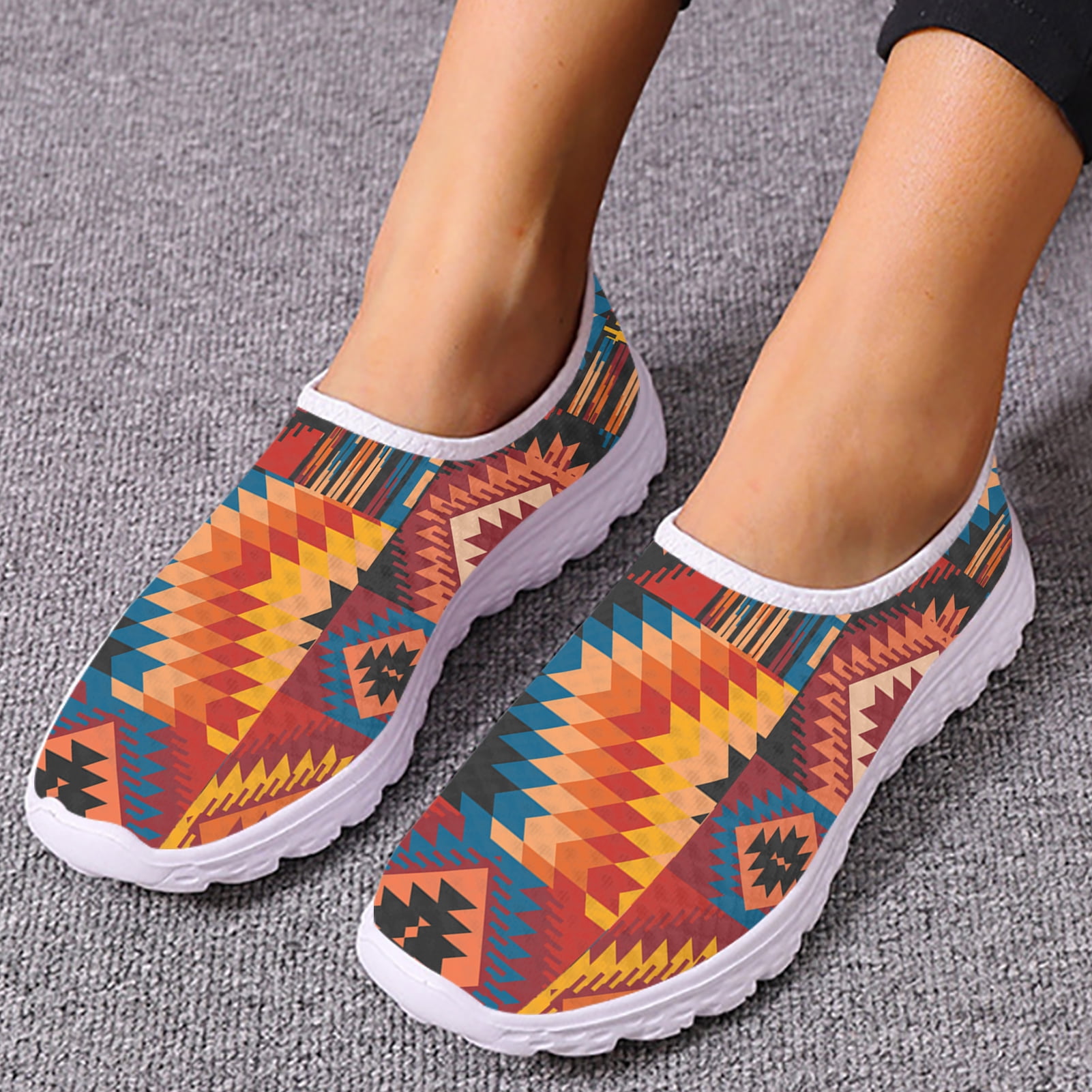 African Blocked Print Print Light Shoes Sneakers Slip On Light Mesh ...