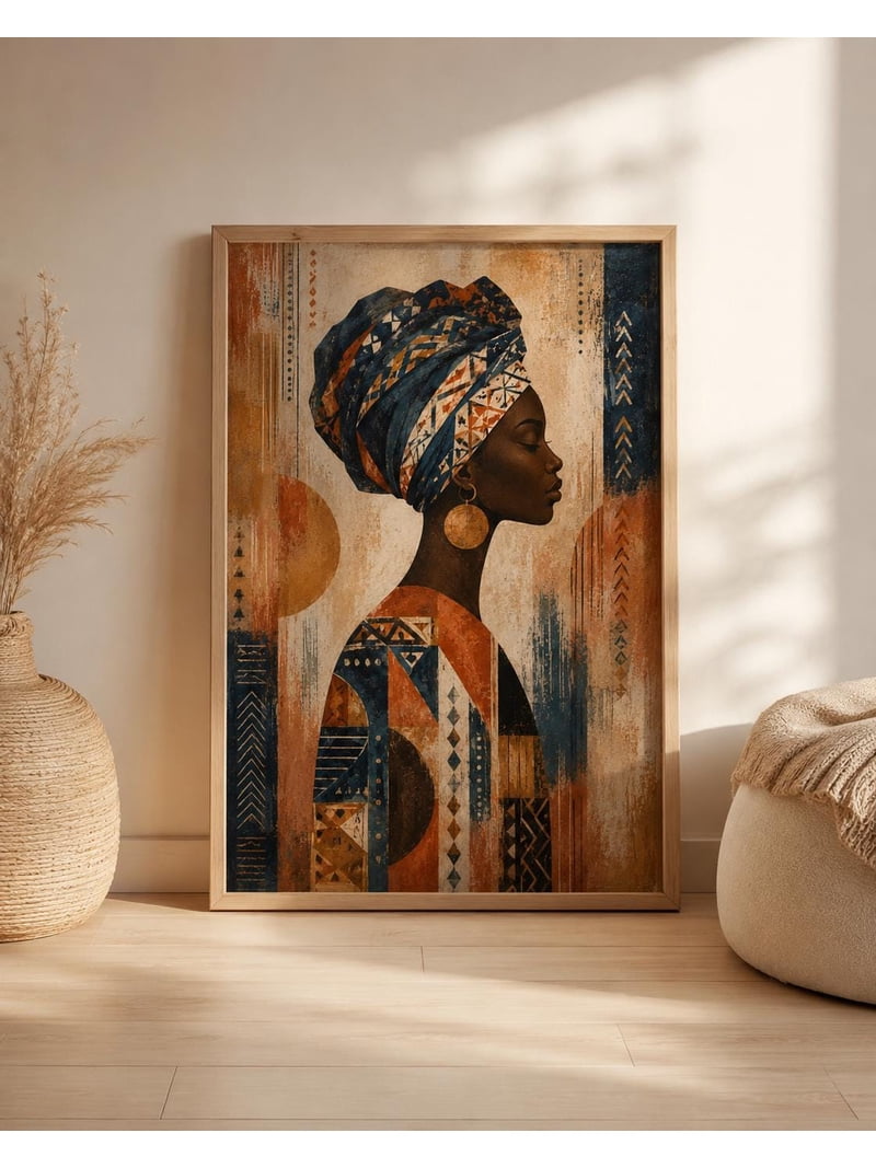 African Boho Wall Art Black Woman Art Print Indigo Afro Boho Poster ...