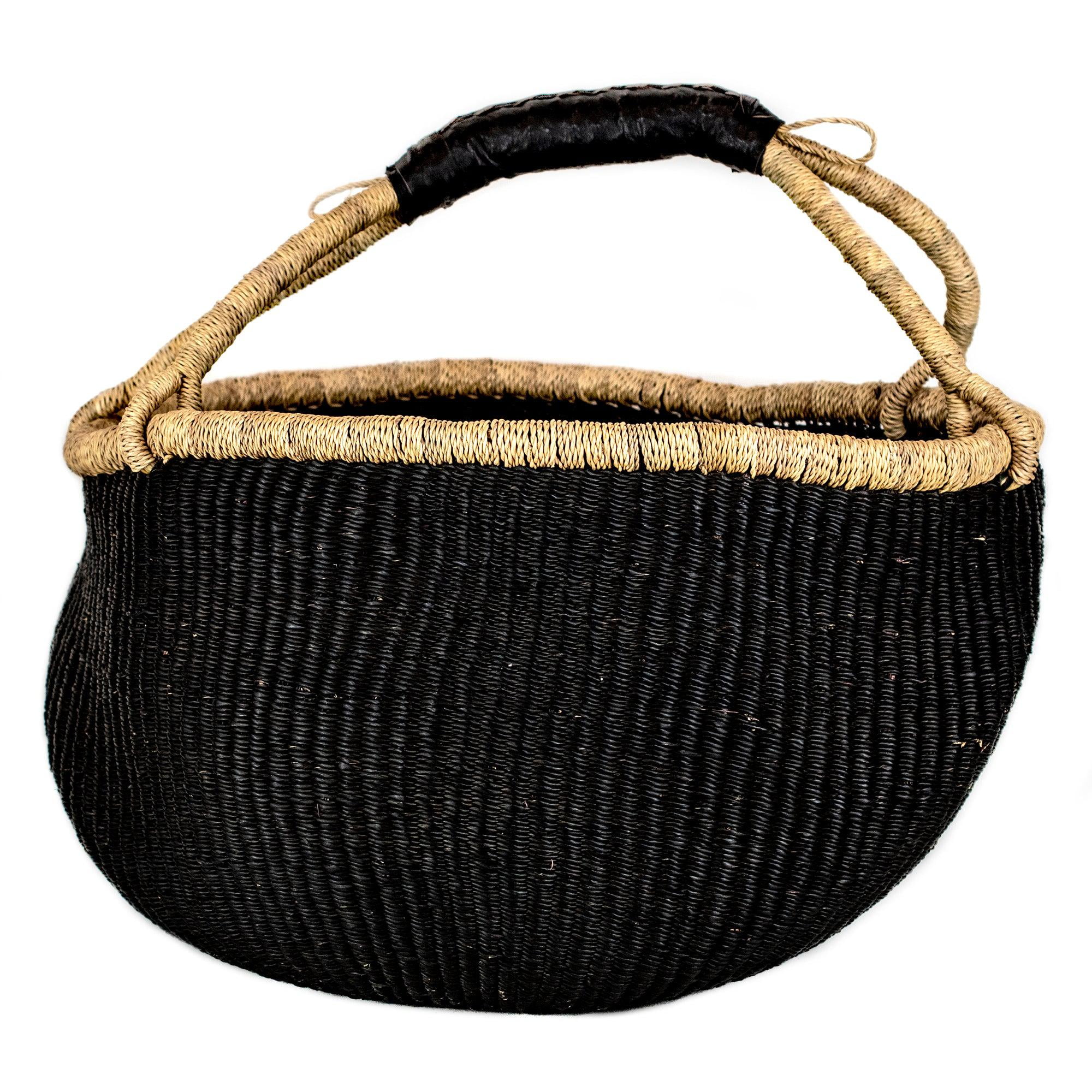 African Bolga Basket | Genuine Leather Handle | Woven Handmade Fair ...