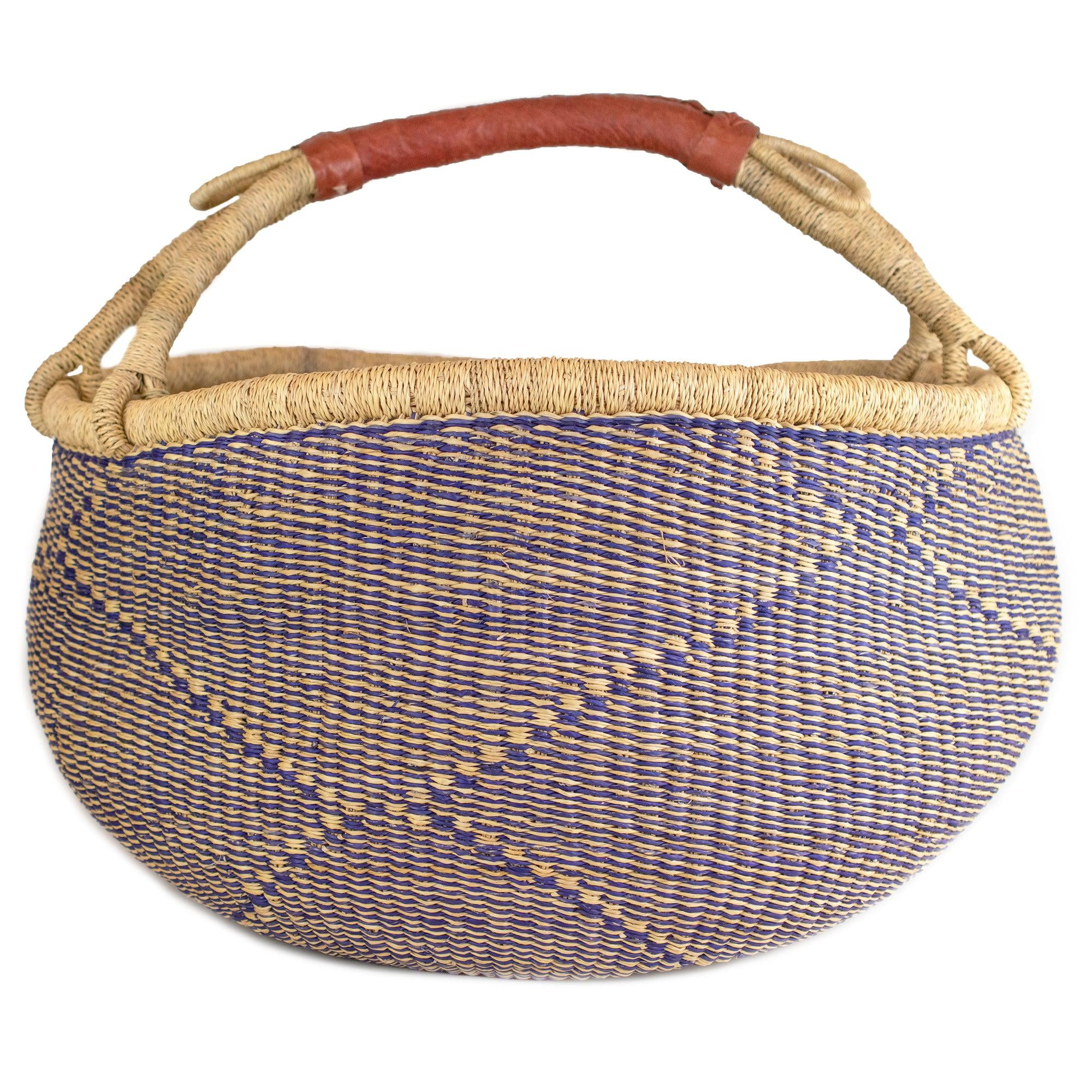 African Bolga Basket | Genuine Leather Handle | Woven Handmade Fair ...