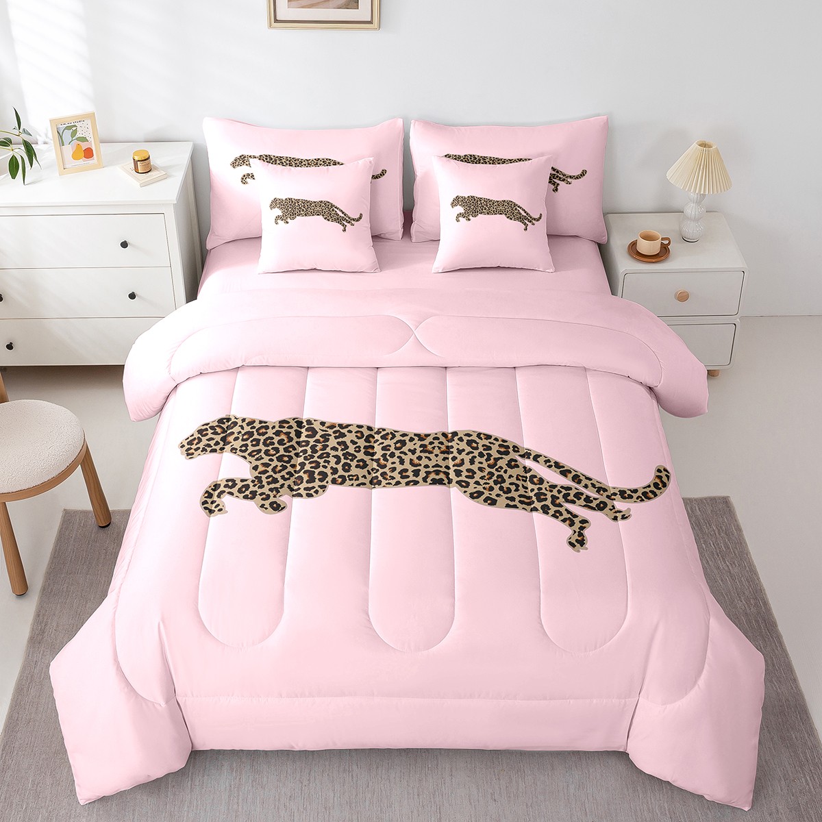 African Cheetah Comforter Set Bed in a Bag 7 Pieces Queen,Leopard Print ...