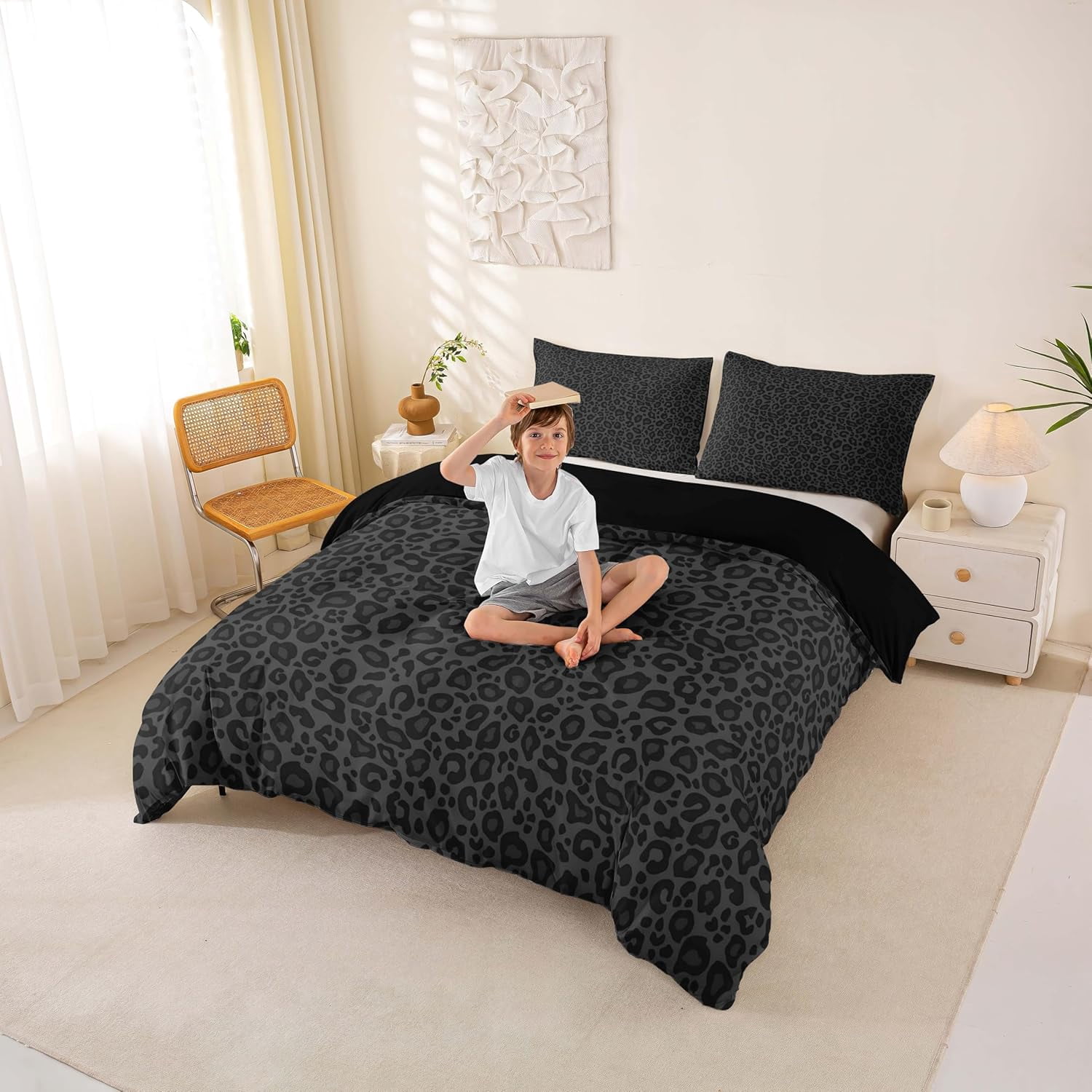 African Cheetah Wildlife Duvet Cover Queen Size Gray Wild Animal Skin ...