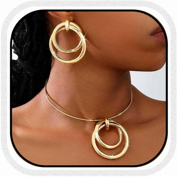 African Choker Jewelry Set Gold Pendant Necklace Earrings Sets for ...