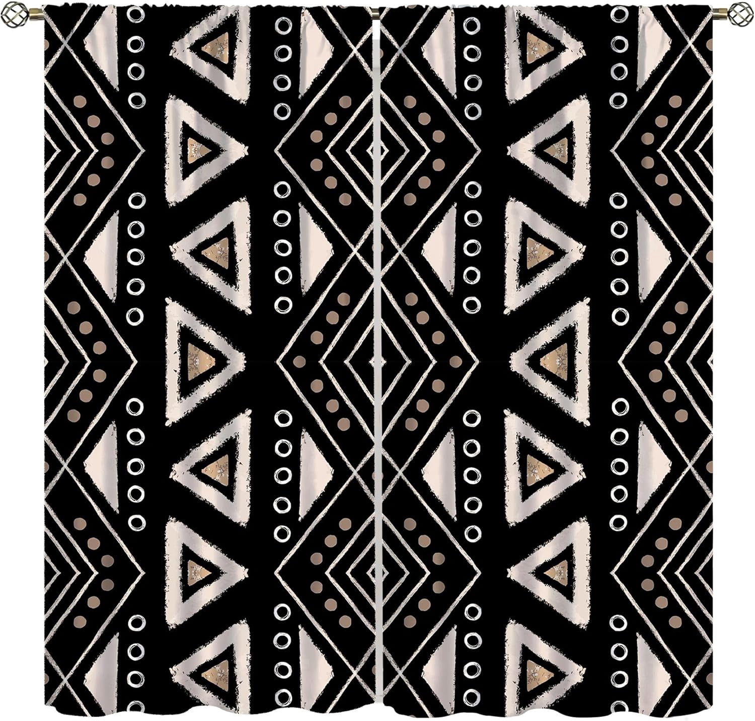 African Clay Fabric Blackout Curtains, Tribal Bohemian Pattern Elements ...