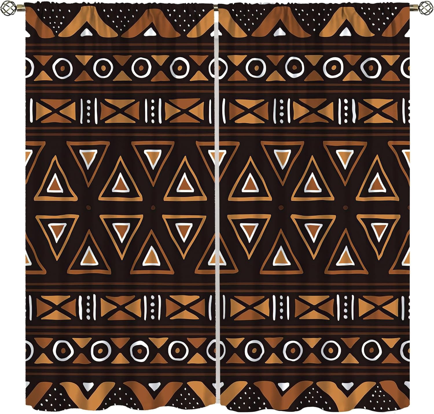African Clay Fabric Curtains, Tribal Ethnic African Elements Geometric ...