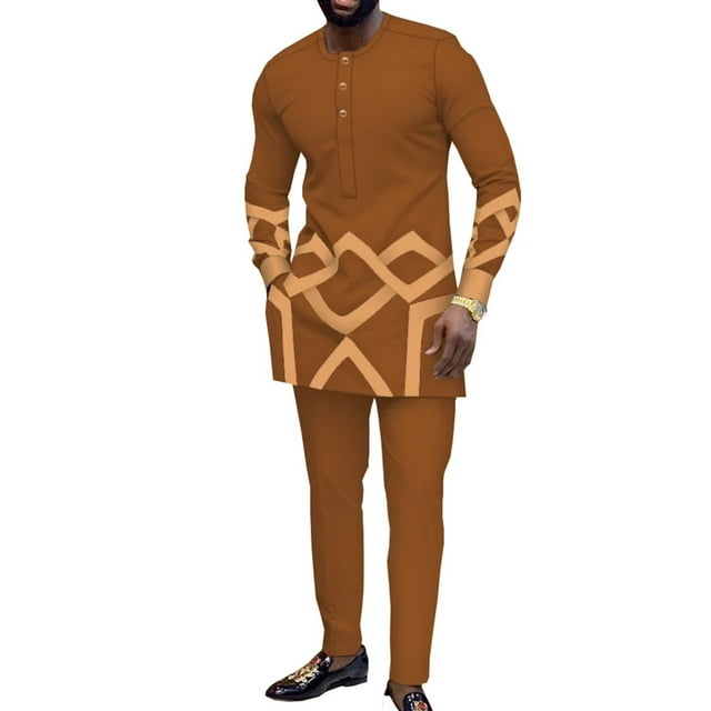 African Clothes for Men Dashiki Outfits Slim Fit Long Sleeve Top and ...