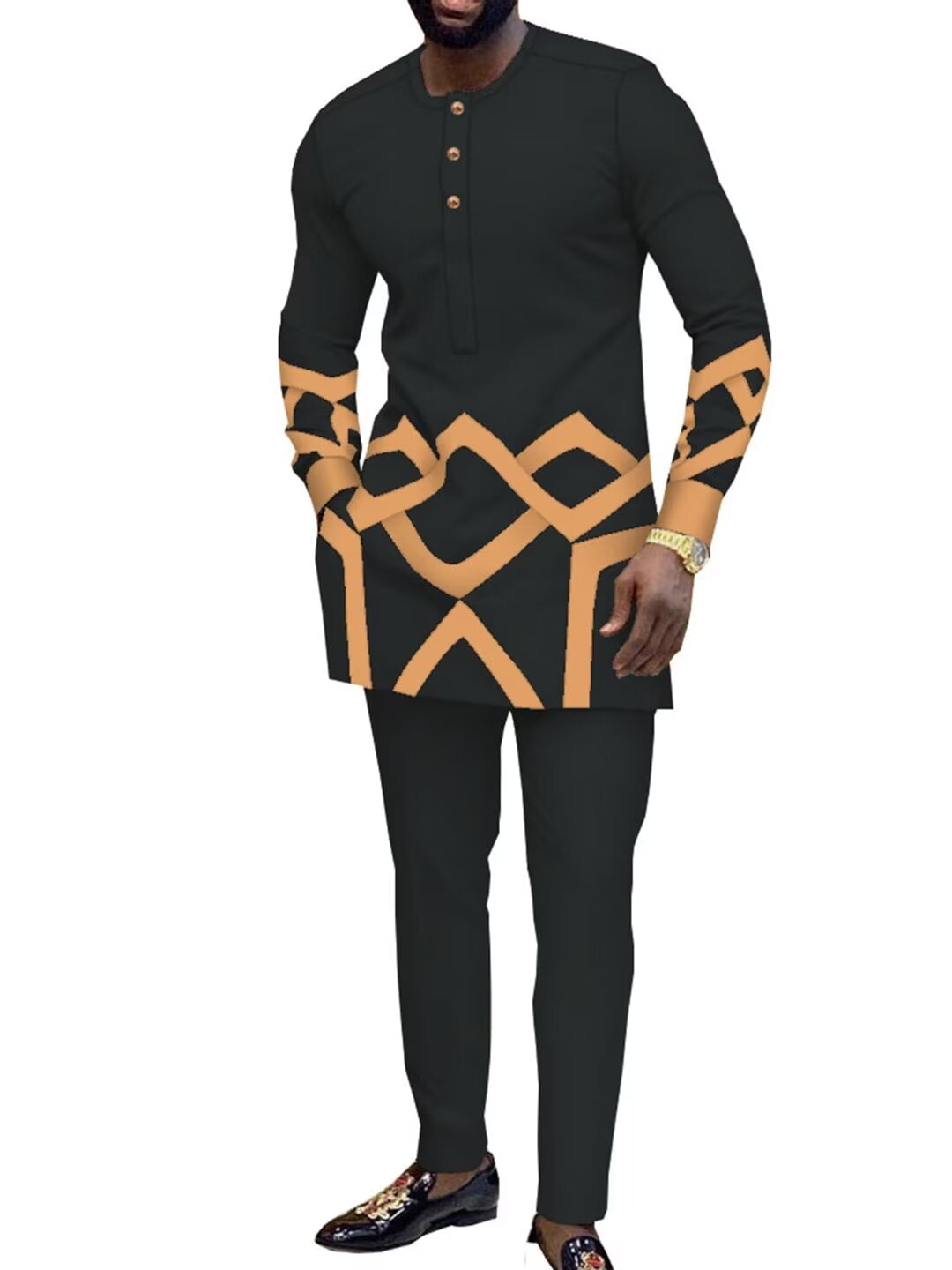 African Clothes for Men Dashiki Outfits Slim Fit Long Sleeve Top and ...