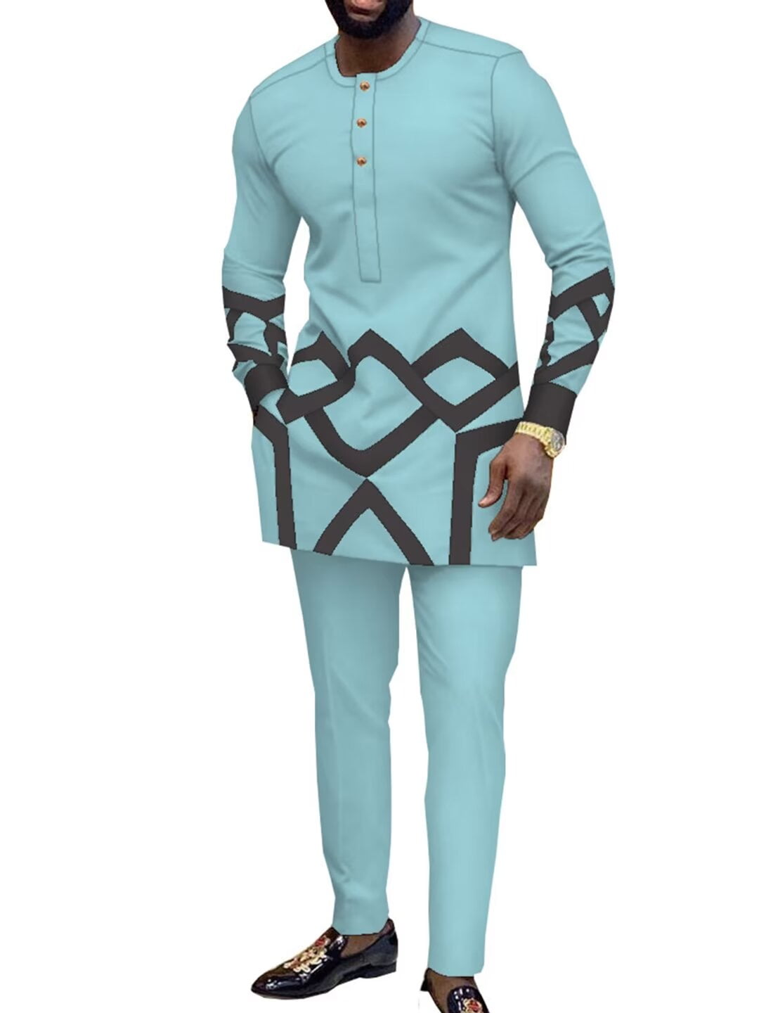 African Clothes for Men Dashiki Outfits Slim Fit Long Sleeve Top and ...