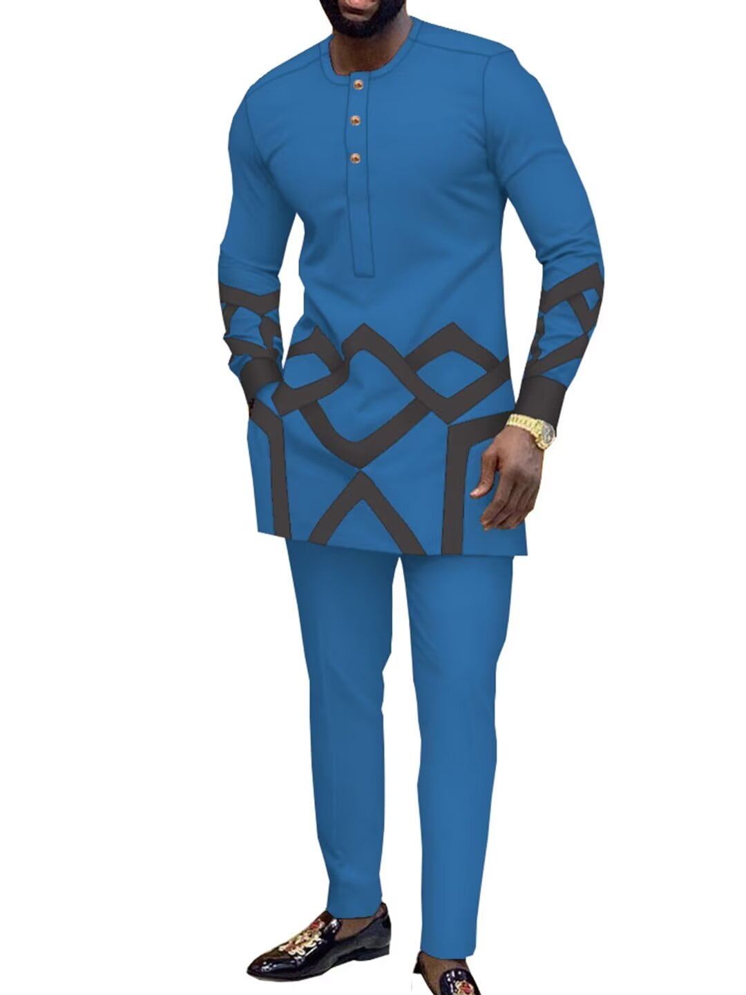 African Clothes for Men Dashiki Outfits Slim Fit Long Sleeve Top and ...