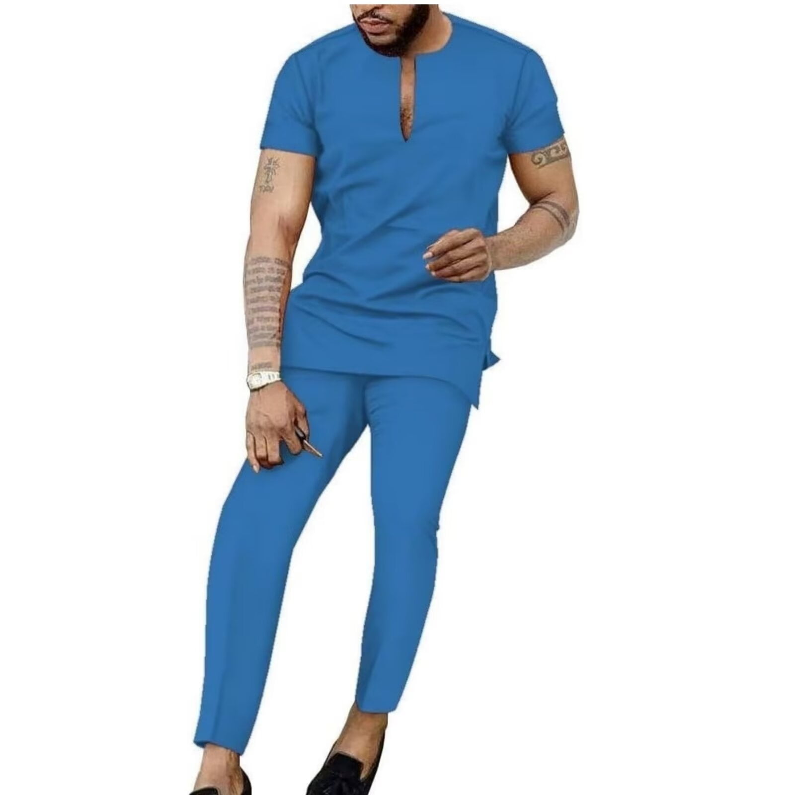 African Clothes for Men Dashiki Shirts and Pants Two Piece Set Shorts ...