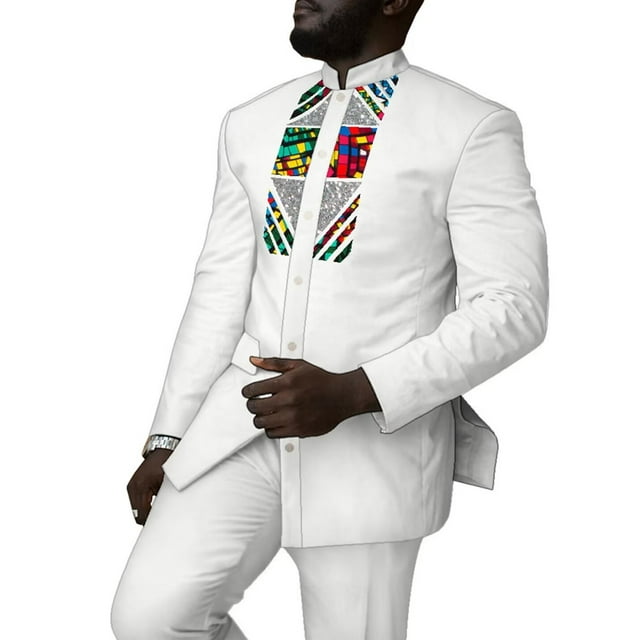 African Clothes for Men Dashiki Trousers Suit Long Sleeve Robe Shirt ...