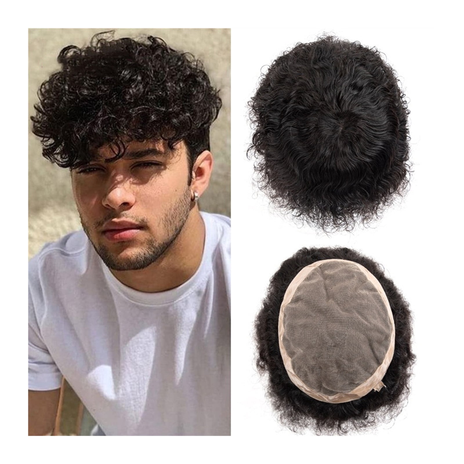 African Curly Hair Wigs for Men - 6 Inch Water Curl Natural Look Thin ...