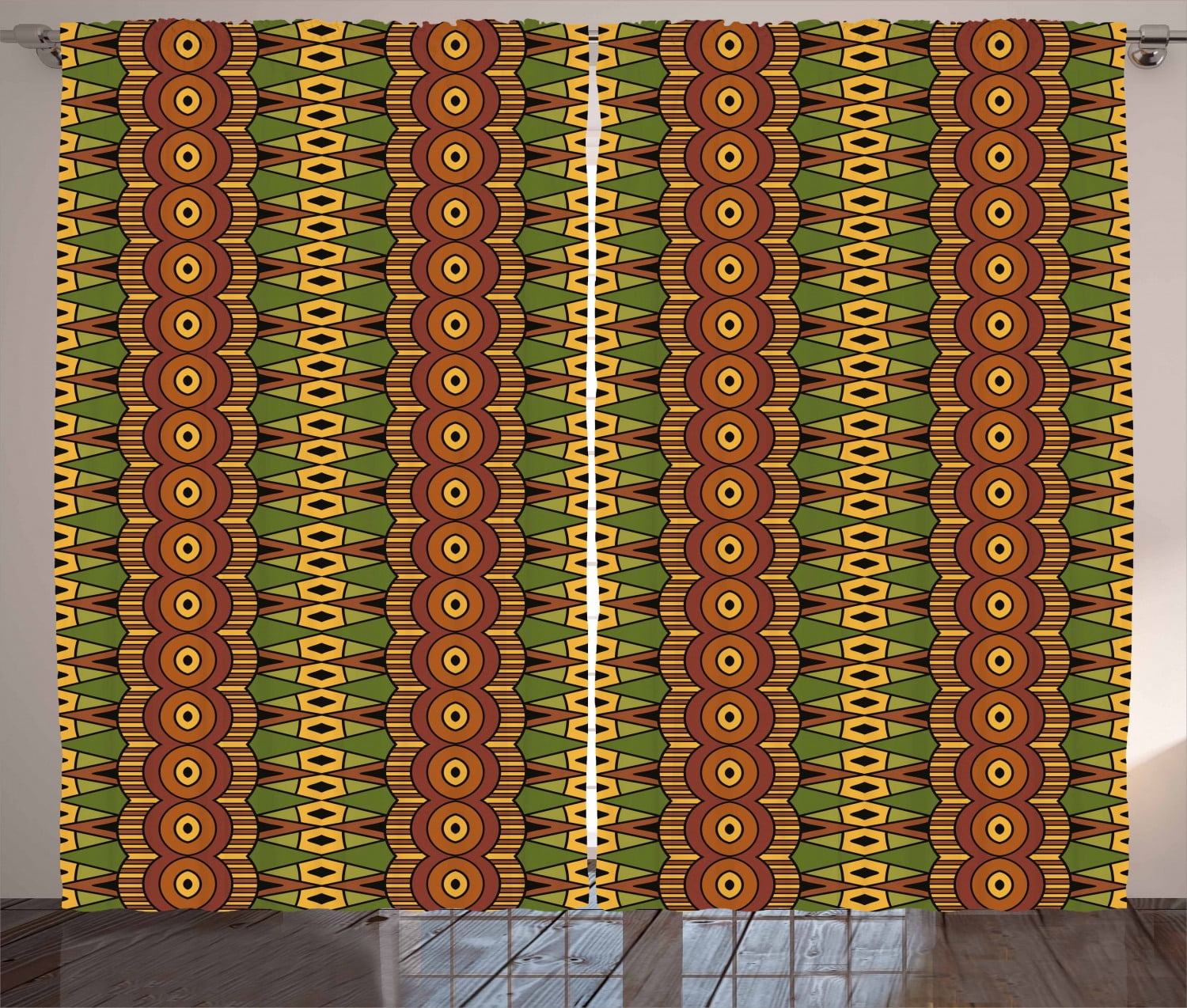 Ambesonne African Curtains 2 Panel Set, Folkloric Vertical Borders, 108 ...