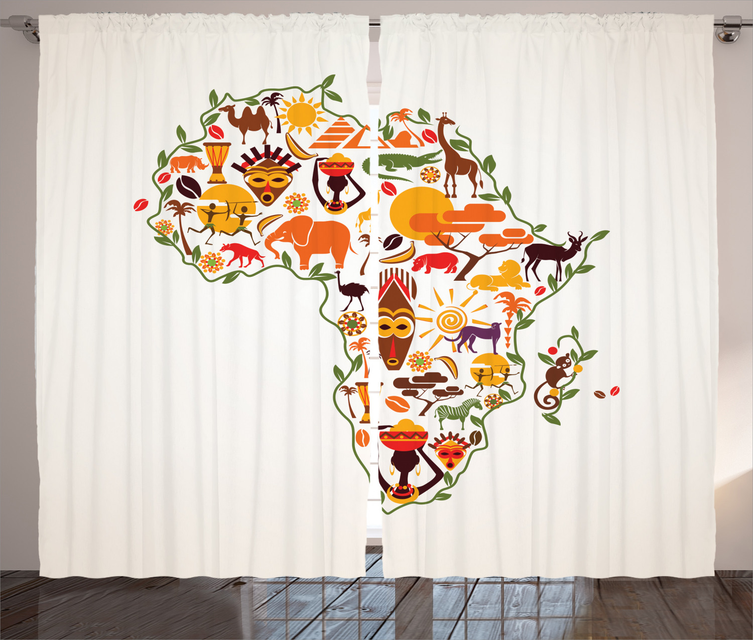 Ambesonne African Curtains 2 Panel Set, Travel Map Arts, 108" x 84 ...