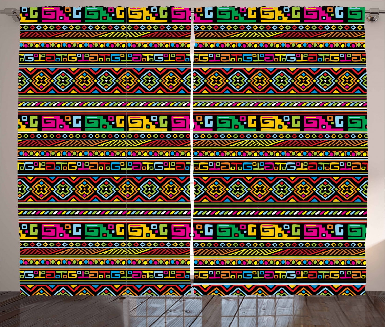 Ambesonne African Curtains 2 Panel Set, Colorful Indigenous Art, 108" x ...