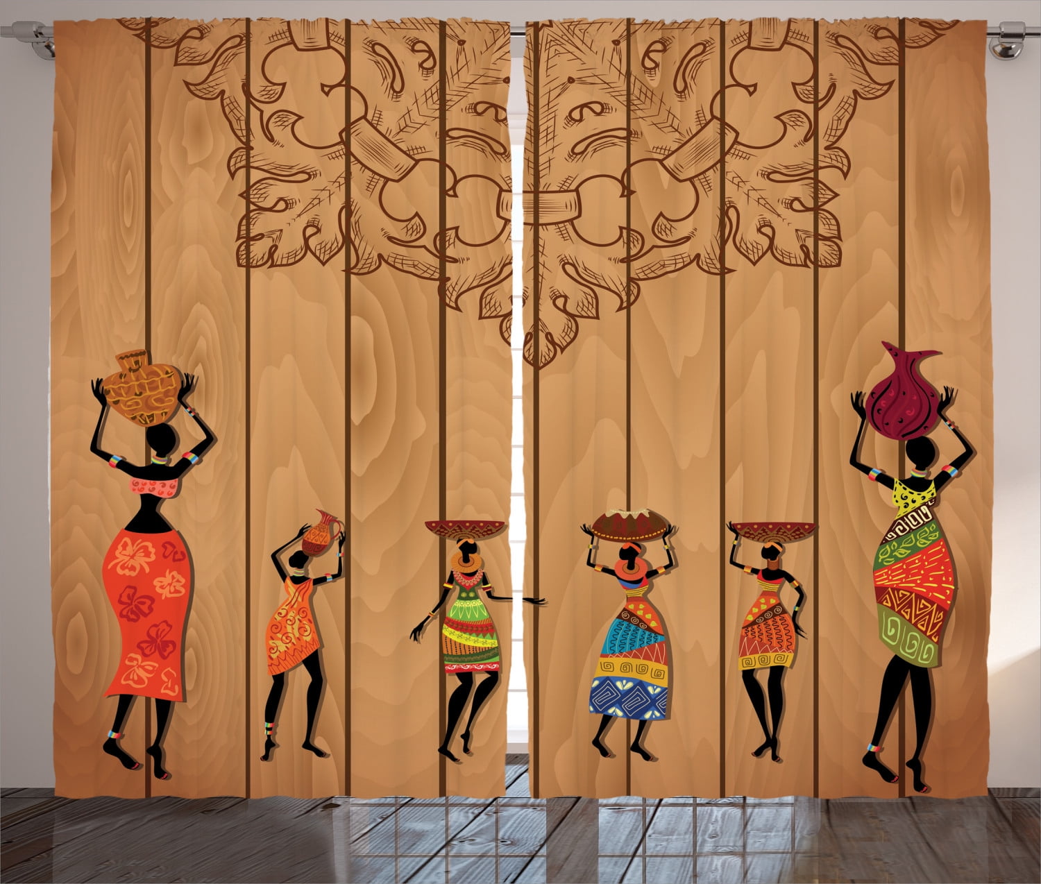 Ambesonne African Curtains 2 Panel Set, Traditional Lady Characters ...