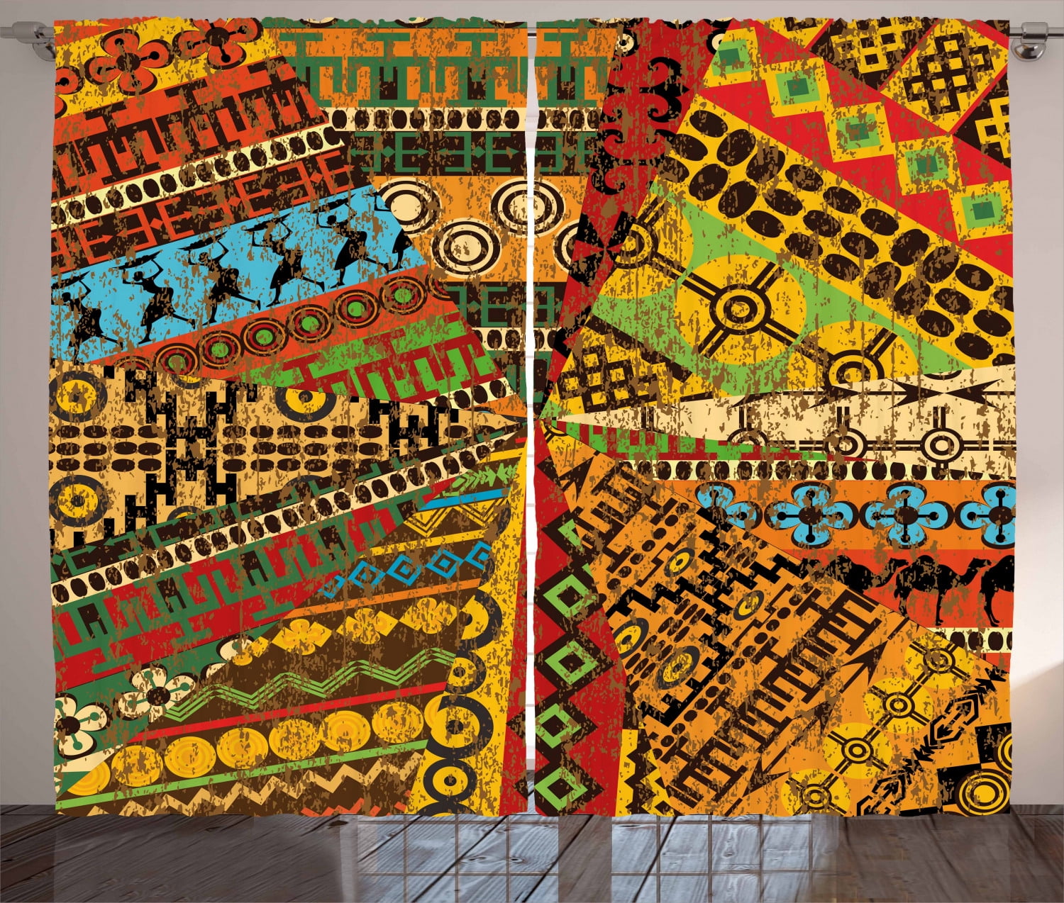Ambesonne African Curtains 2 Panel Set, Grunge Motifs, 108" x 84 ...