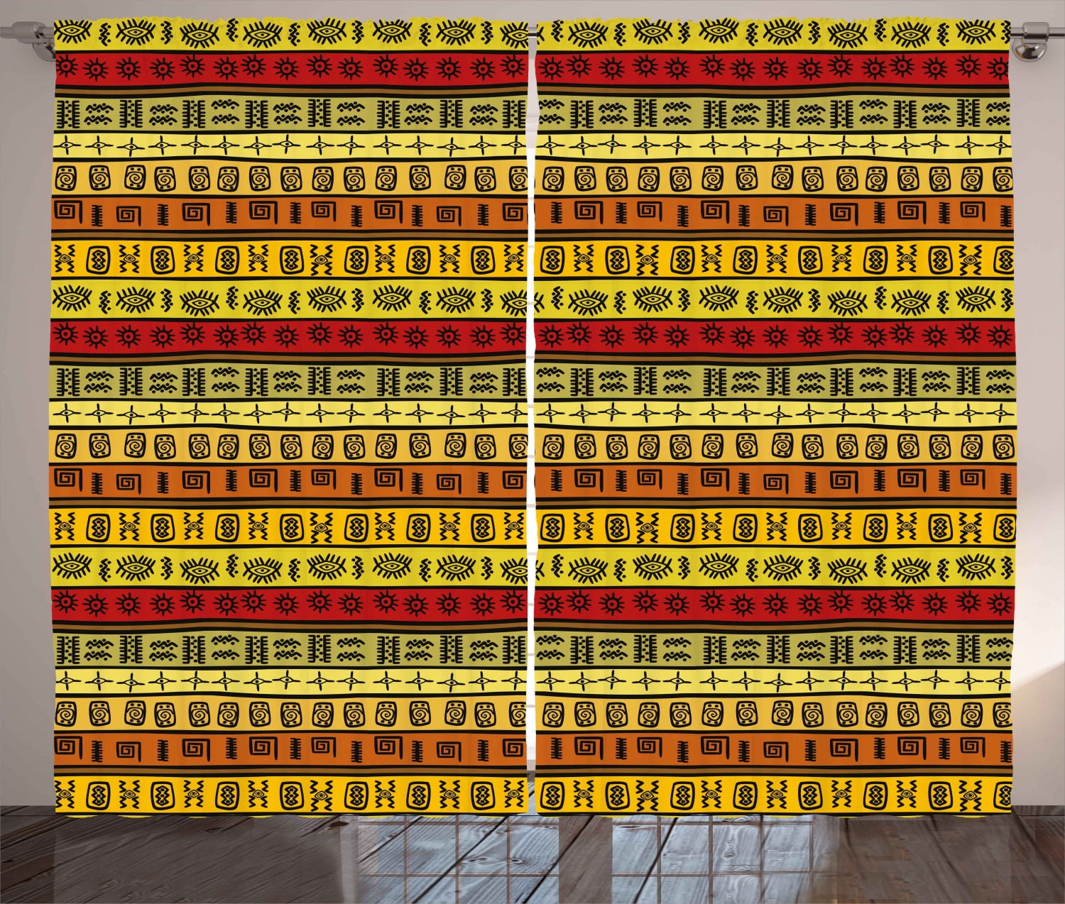 Ambesonne African Curtains 2 Panel Set, Tribal, 108" x 96", Multicolor ...