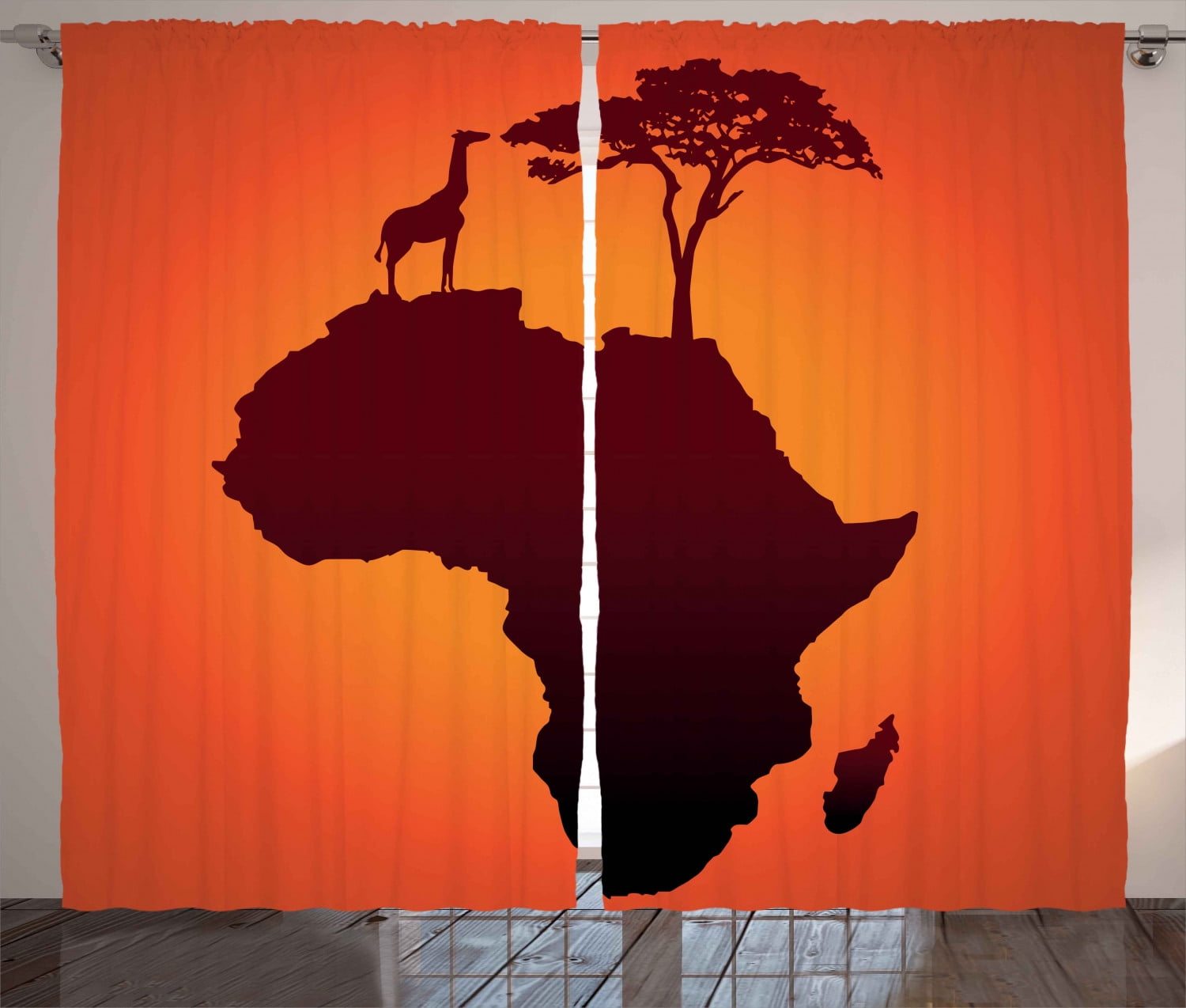 Ambesonne African Curtains 2 Panel Set, Savannah Map with Continent ...