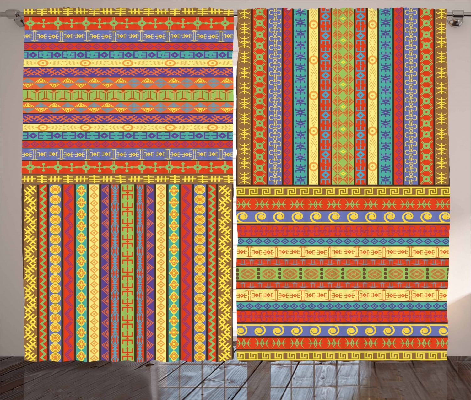 Ambesonne African Curtains 2 Panel Set, Art Borders, 108" x 90 ...