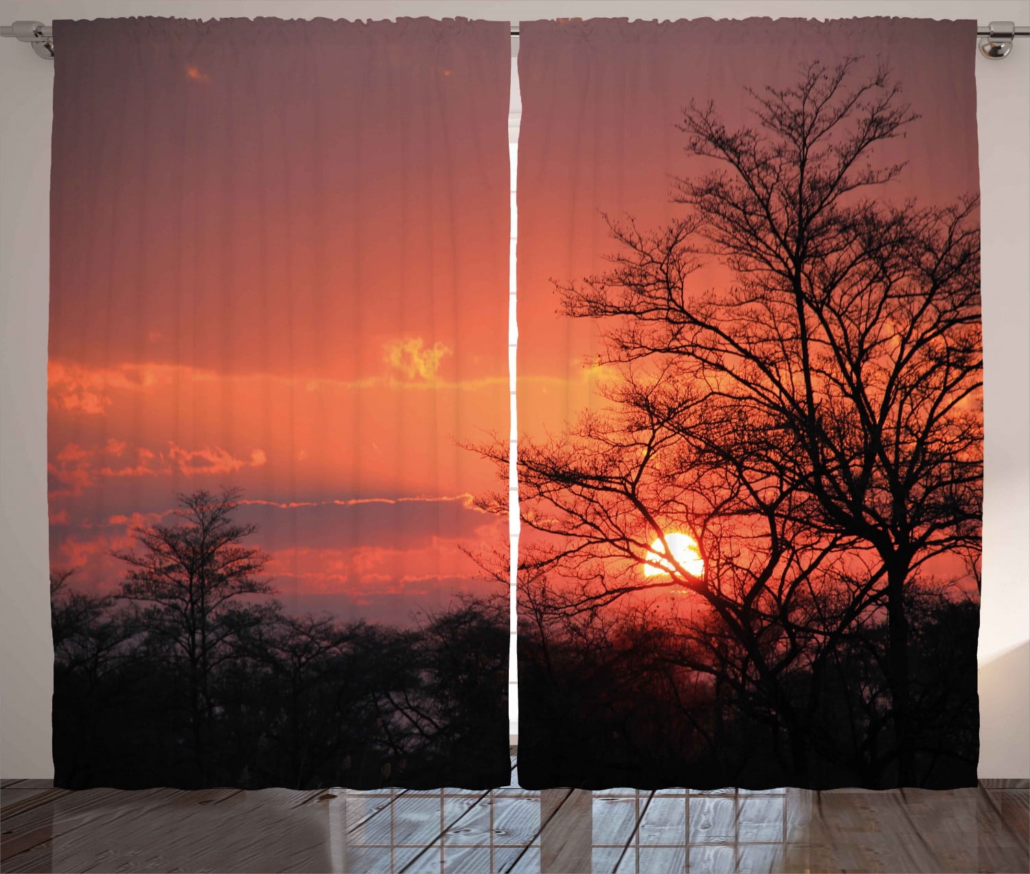 Ambesonne African Curtains 2 Panel Set, Sunset at Kwando River, 108" x ...