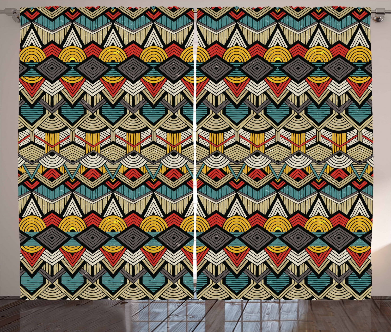 Ambesonne African Curtains 2 Panel Set, Folk Art Sharp Motifs, 108" x ...