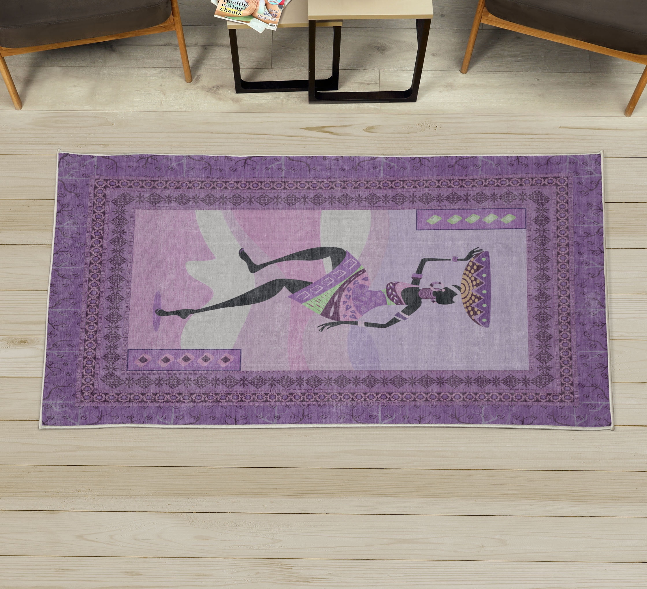 African Decorative Rug, Lady Silhouette in Folk Indigenous Clothes and ...