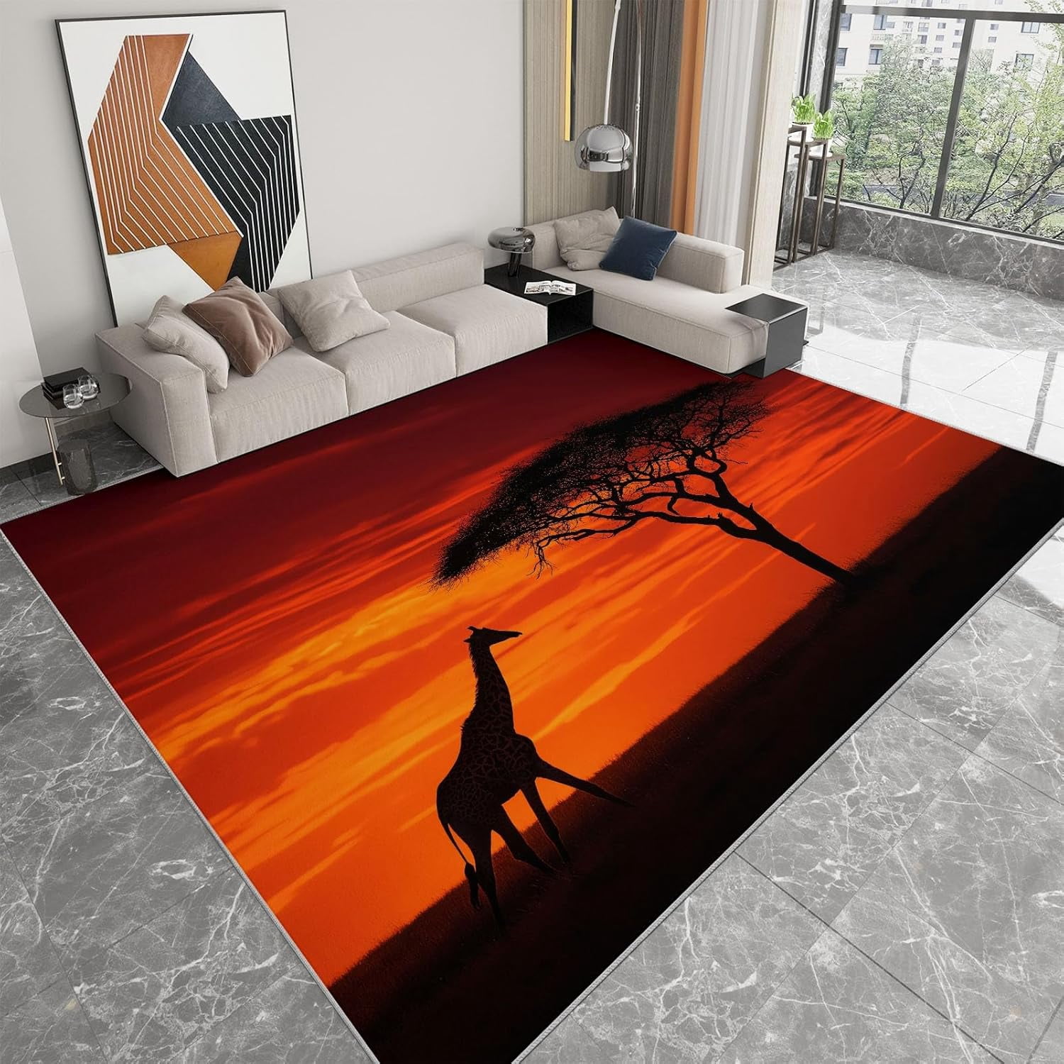 African Desert Giraffe Area Rugs, Africa Desert Animal Giraffe Carpet ...