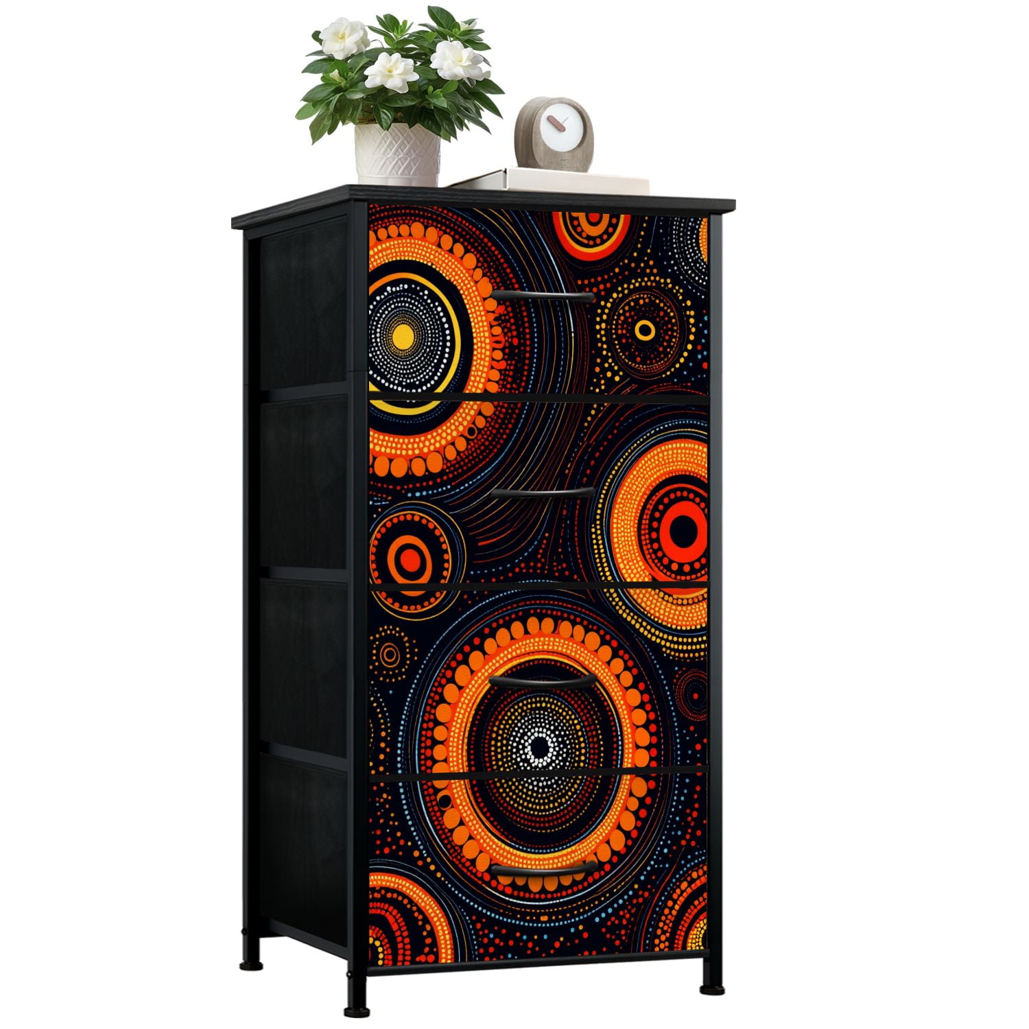 African Dresser for Bedroom with 4 Storage Drawers Abstract Geometric ...