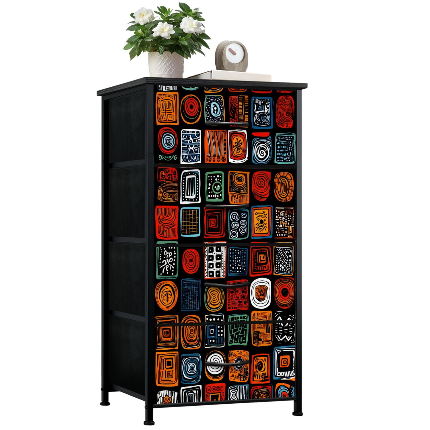 African Dresser for Bedroom with 4 Storage Drawers Abstract Geometric ...