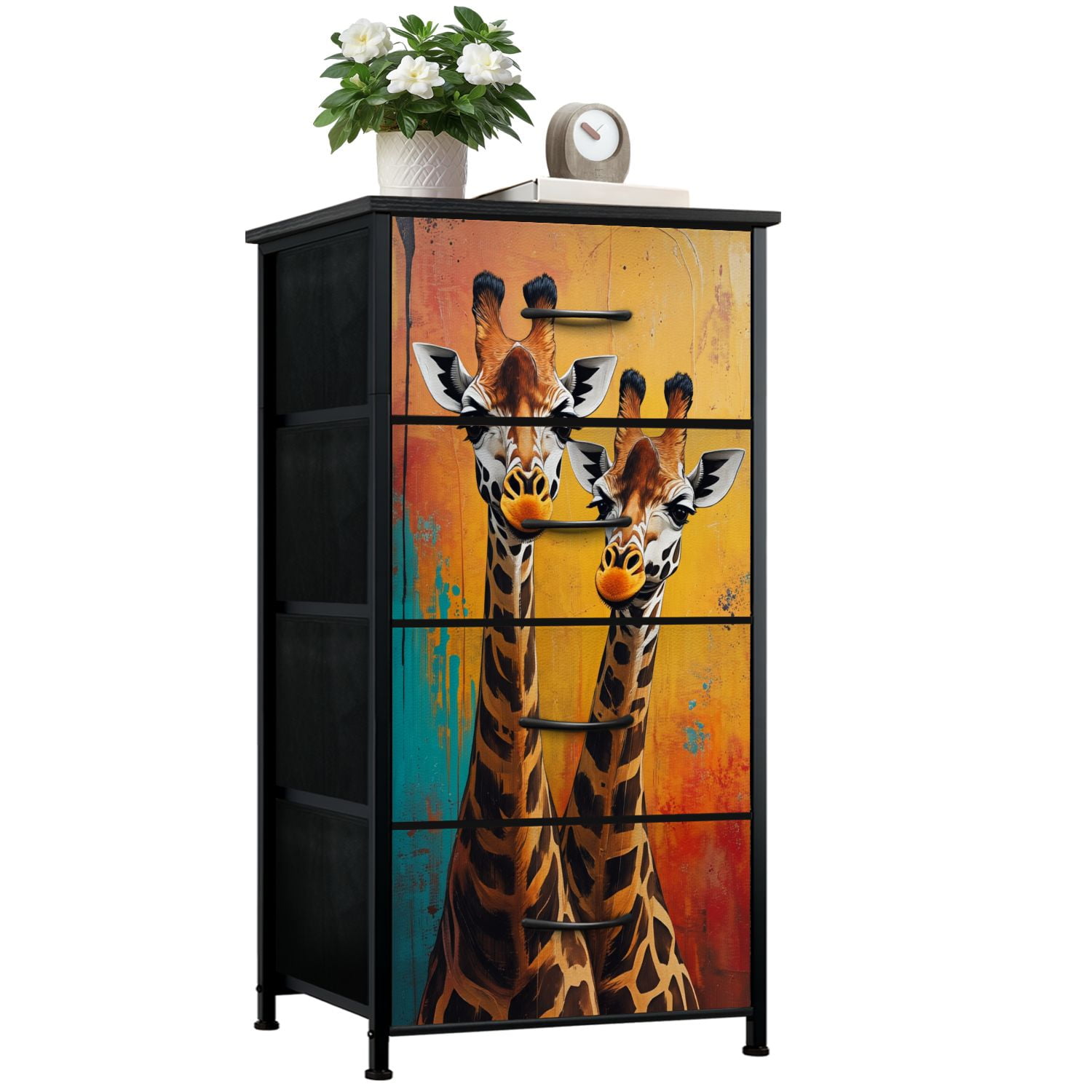 African Dresser for Bedroom with 4 Storage Drawers Giraffes Abstract ...